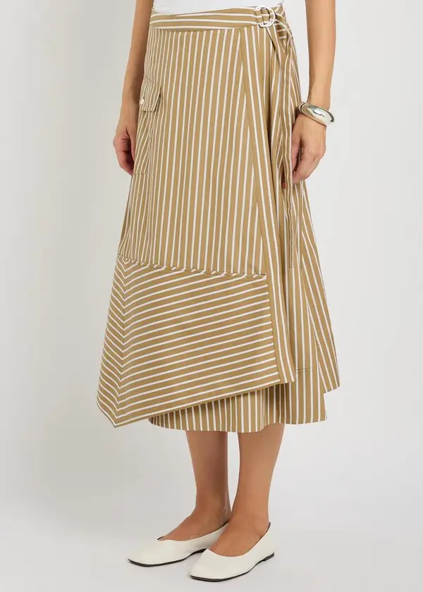 3.1 Phillip Lim Striped Cotton-poplin Wrap Midi Skirt - Khaki