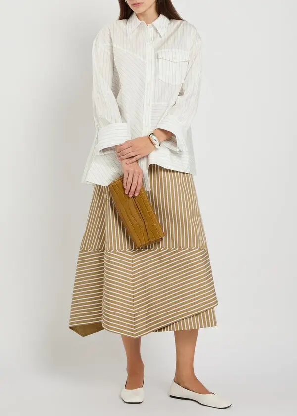 3.1 Phillip Lim Striped Cotton-poplin Wrap Midi Skirt - Khaki