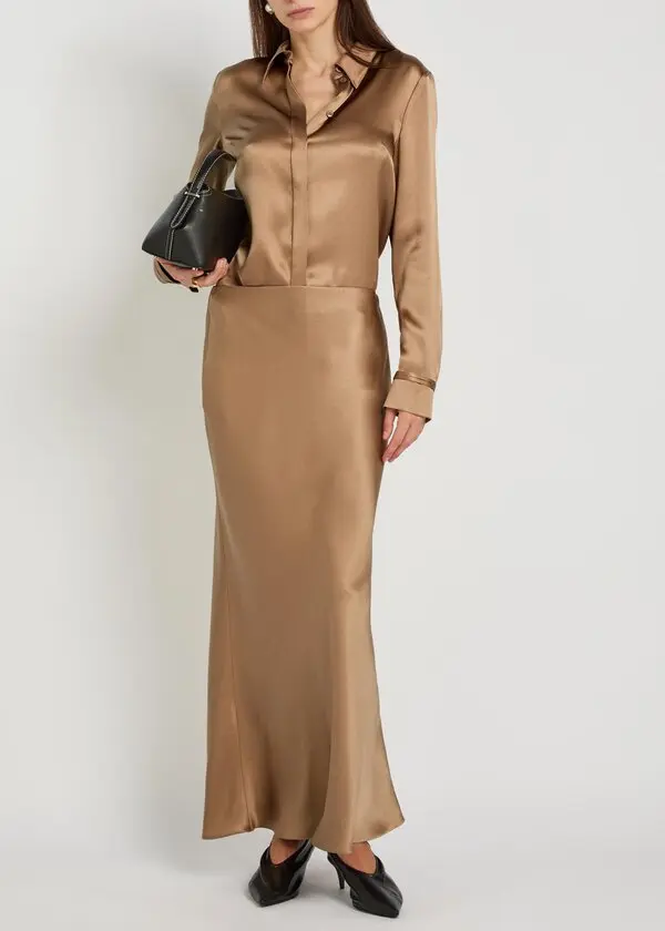 Gabriela Hearst Silk Bias Cut Maxi Skirt - Camel