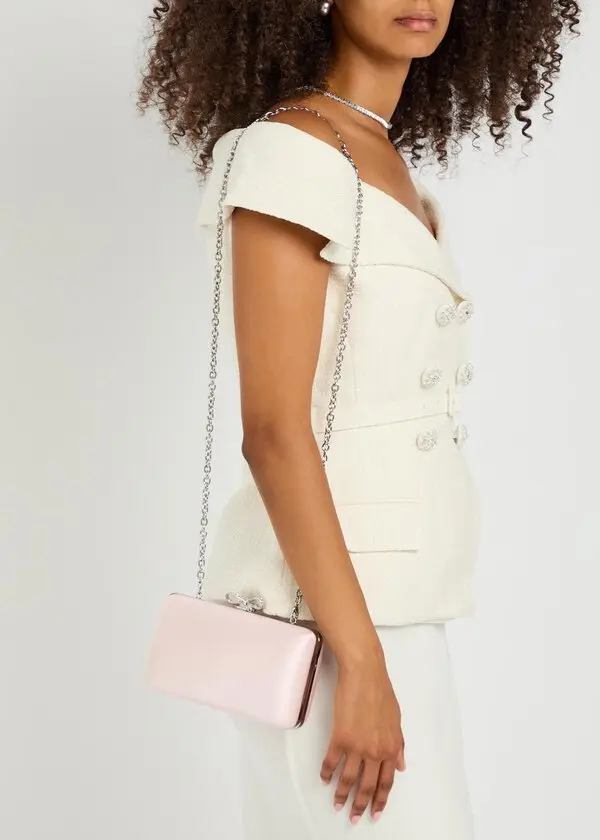 SELF-PORTRAIT Crystal Bow-embellished Satin Clutch
