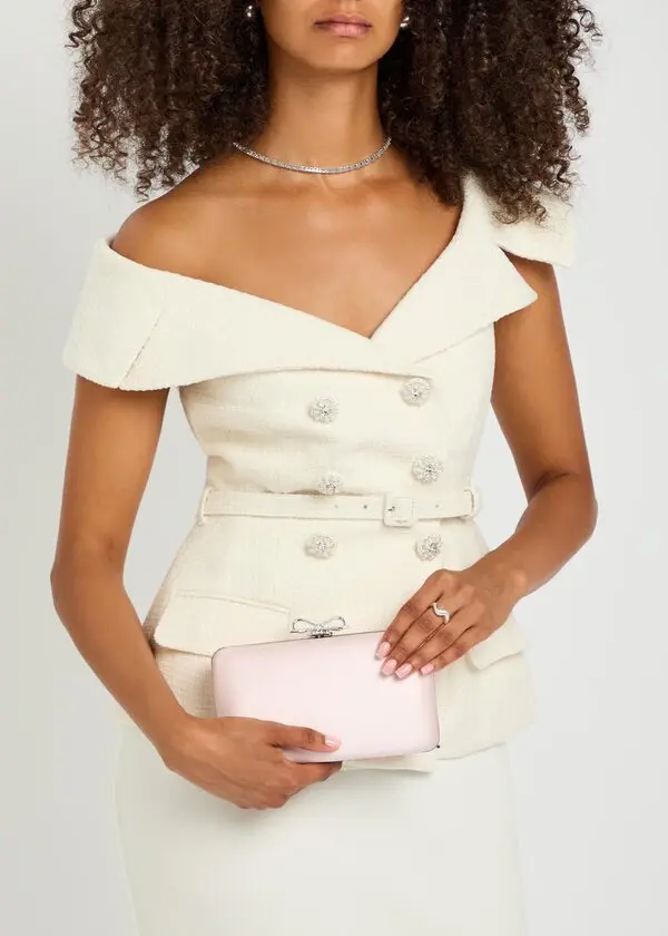 SELF-PORTRAIT Crystal Bow-embellished Satin Clutch