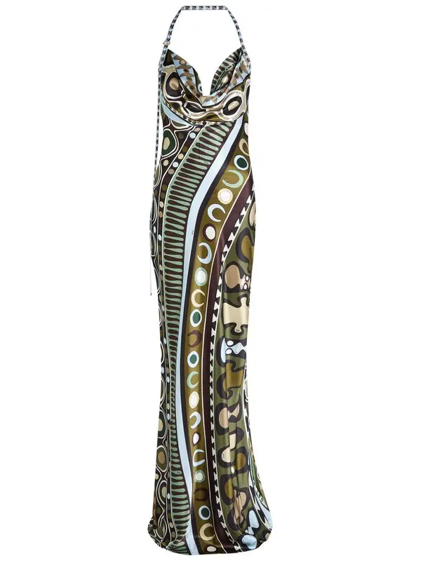 Emilio Pucci Printed Halterneck Satin-silk Maxi Dress