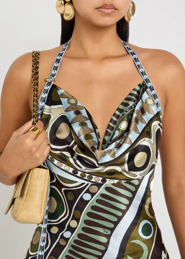 Emilio Pucci Printed Halterneck Satin-silk Maxi Dress