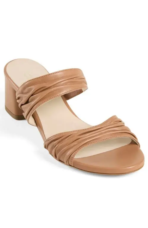 ELIZEE Sophia Sandal Leather Block Mid-heel Mules - Caramel