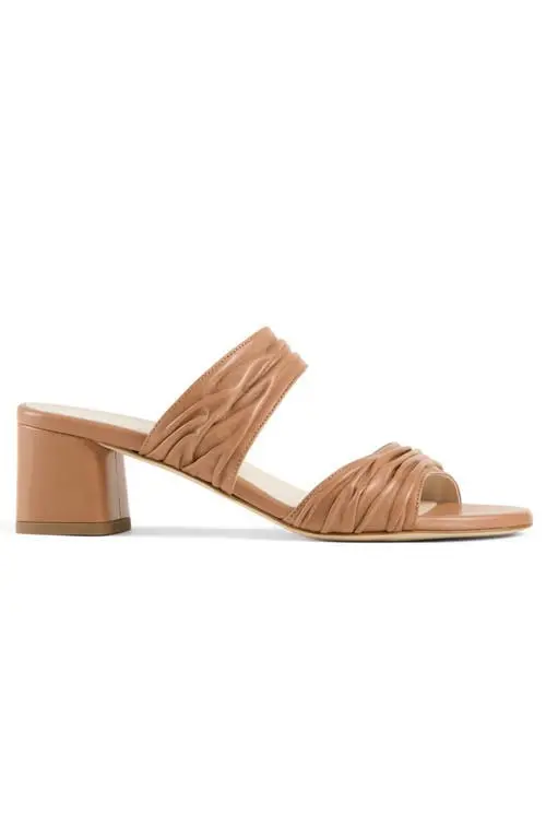 ELIZEE Sophia Sandal Leather Block Mid-heel Mules - Caramel