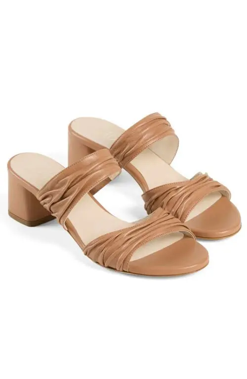 ELIZEE Sophia Sandal Leather Block Mid-heel Mules - Caramel