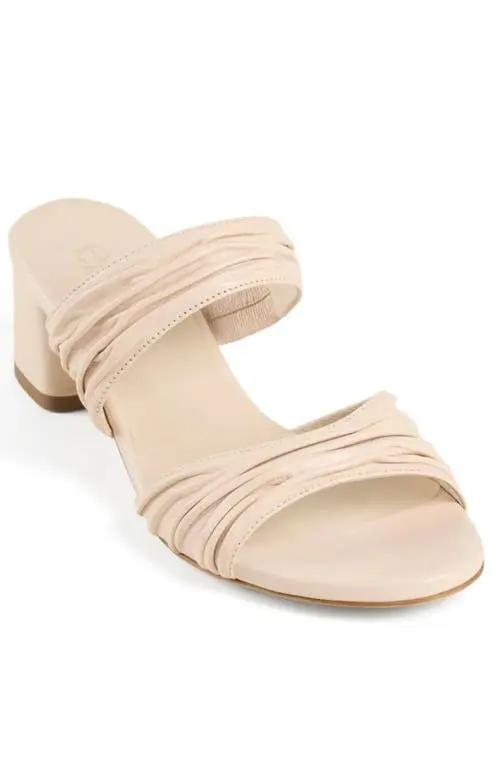 ELIZEE Sophia Sandal Leather Block Mid-heel Mules - Ivory