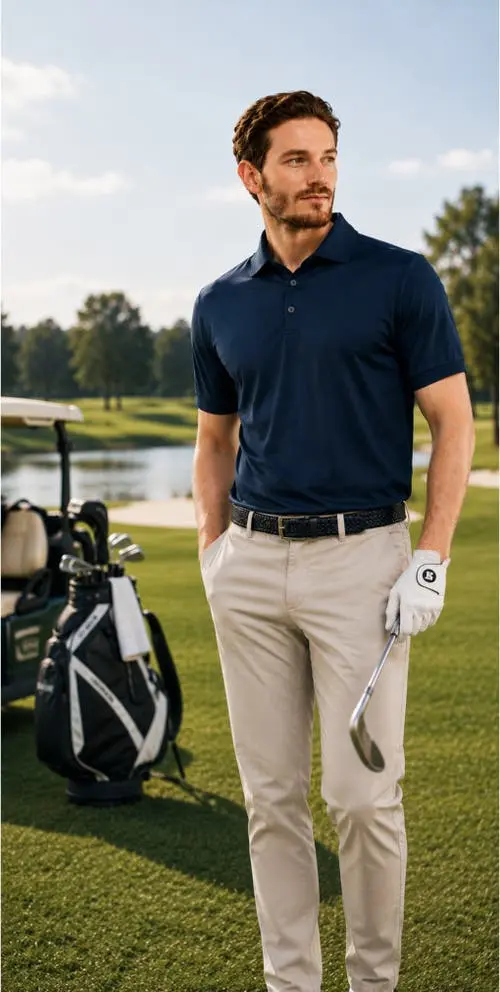 MIO MARINO Lightweight Performance Stretch Golf Polo Shirt - Navy
