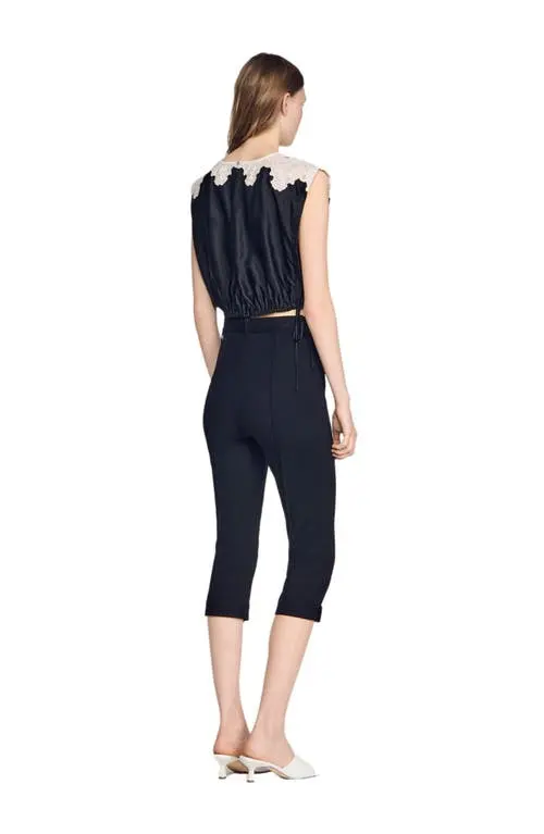 Sandro Contrast Lace Crop Top