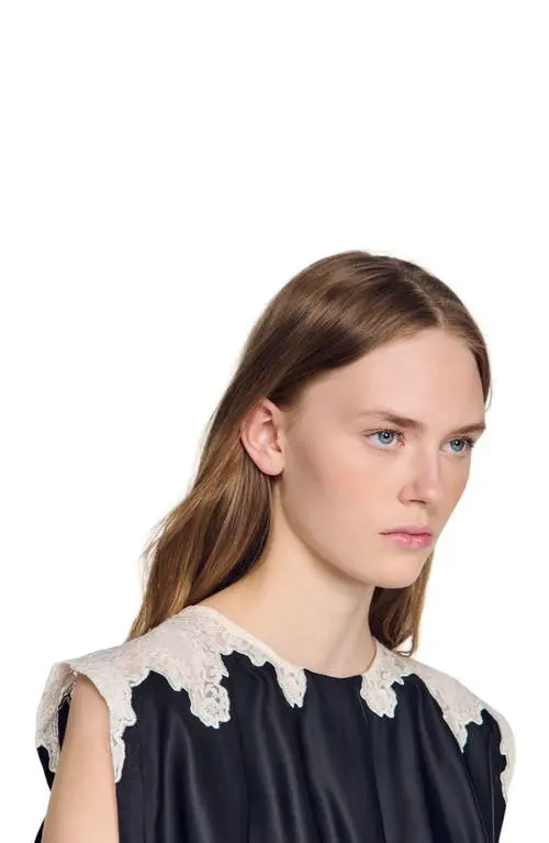 Sandro Contrast Lace Crop Top