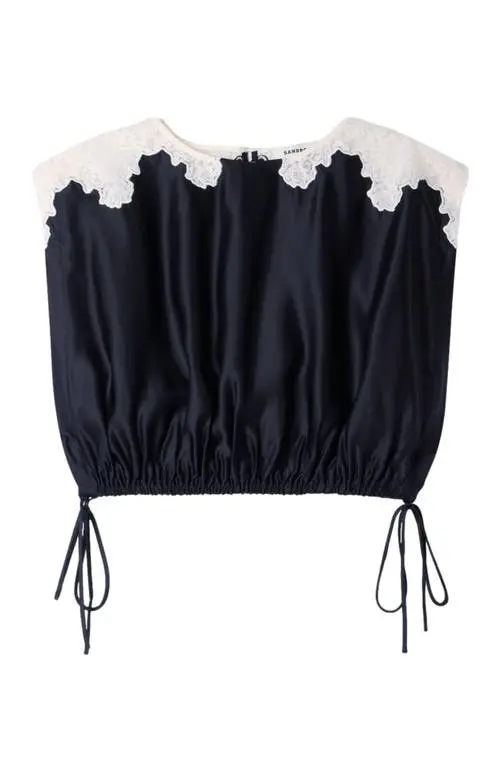 Sandro Contrast Lace Crop Top