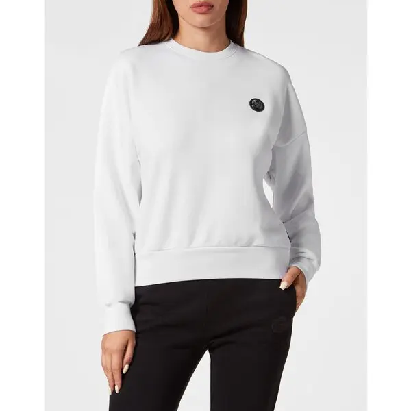 PLEIN SPORT Cropped Long Sleeve Sweatshirt With Glitter Tiger Graphic