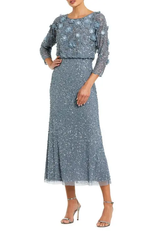 Mac Duggal Floral Embellished Midi Dress