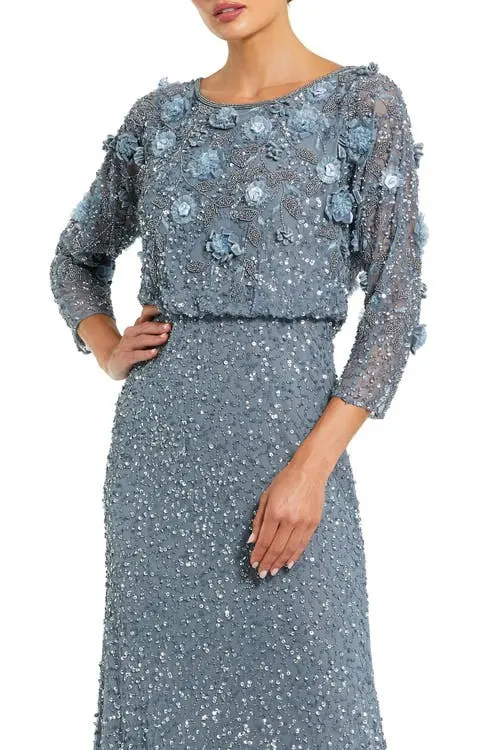 Mac Duggal Floral Embellished Midi Dress