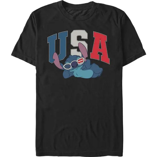 LILO & STITCH Usa Cool Sunglasses Short Sleeve Graphic T-shirt - Black