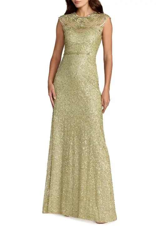 Mac Duggal Embellished High Neck Cap Sleeve Gown