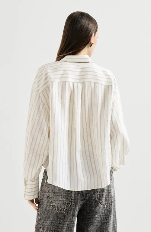 Brunello Cucinelli Striped Silk Poplin Shirt With Monili