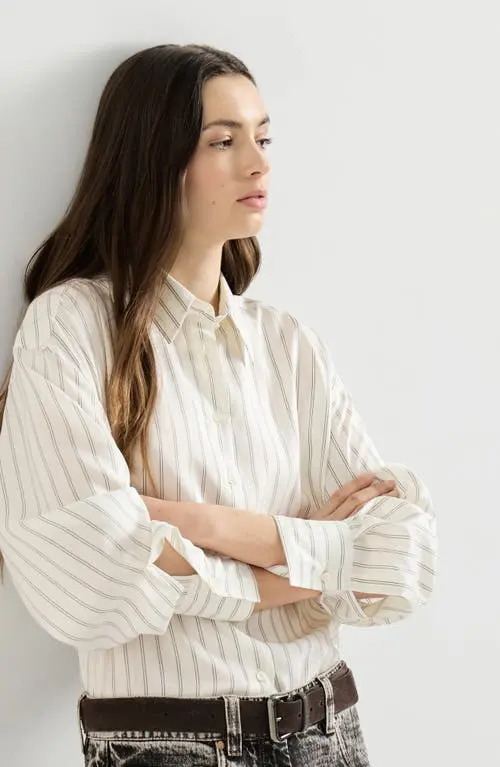 Brunello Cucinelli Striped Silk Poplin Shirt With Monili