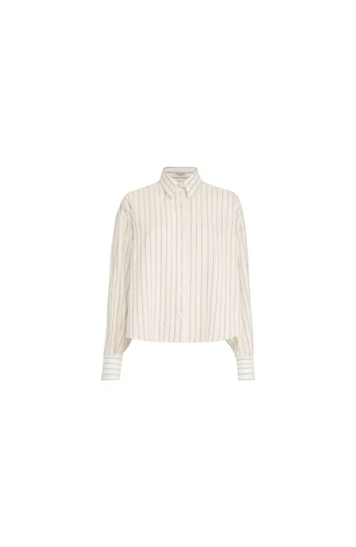 Brunello Cucinelli Striped Silk Poplin Shirt With Monili - Butter