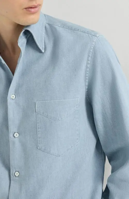 Brunello Cucinelli Lightweight Denim Shirt With Italian Collar And Chest Pocket