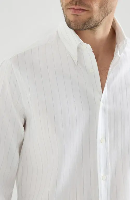 Brunello Cucinelli Cotton Textured Striped Chevron Shirt With Button-down Collar