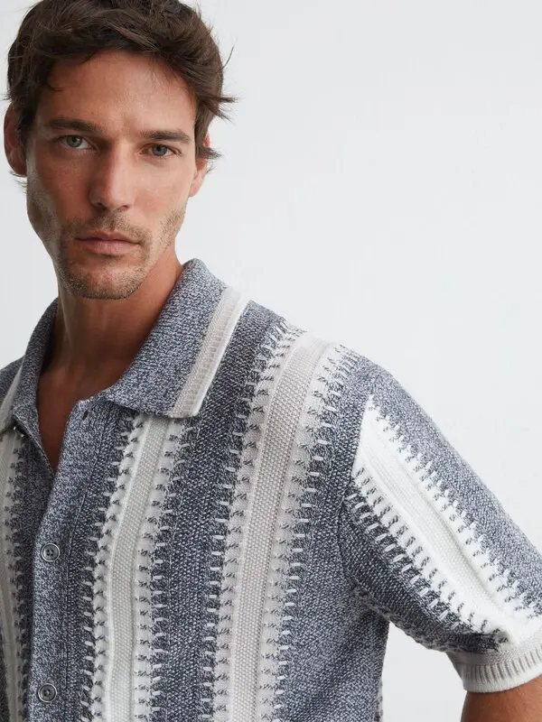 REISS Dale Stitch-detail Stripe Knitted Shirt With Cotton