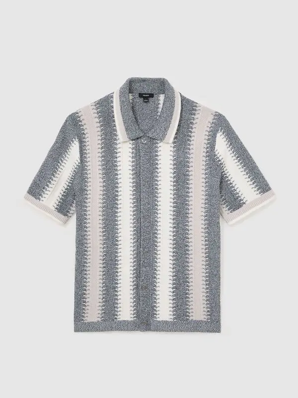 REISS Dale Stitch-detail Stripe Knitted Shirt With Cotton