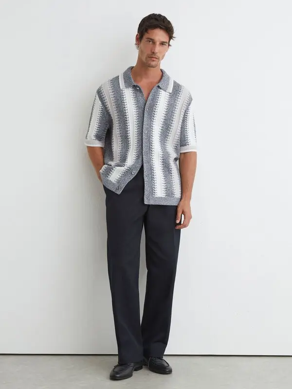 REISS Dale Stitch-detail Stripe Knitted Shirt With Cotton