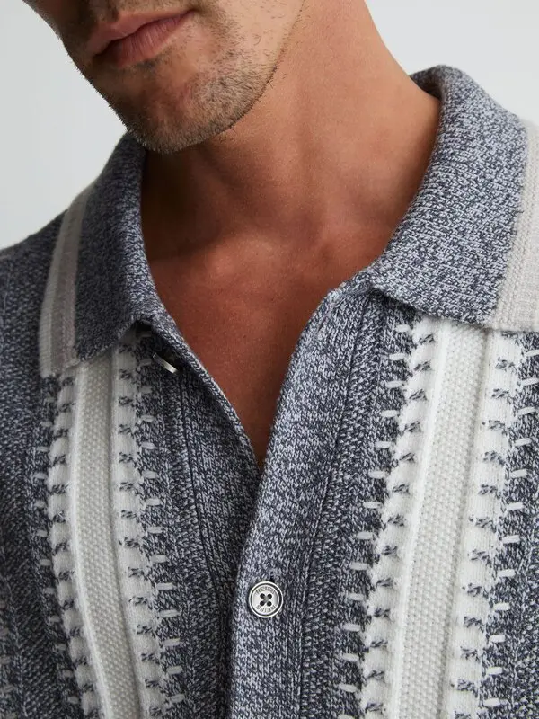 REISS Dale Stitch-detail Stripe Knitted Shirt With Cotton
