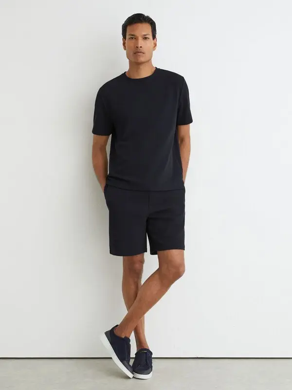 REISS Cole Textured Modern-fit Crew-neck T-shirt - Navy