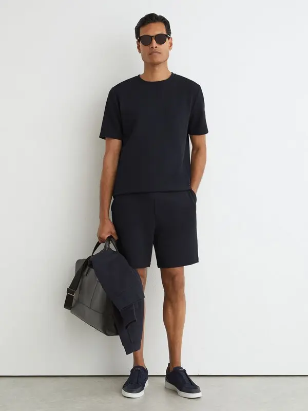 REISS Cole Textured Modern-fit Crew-neck T-shirt - Navy