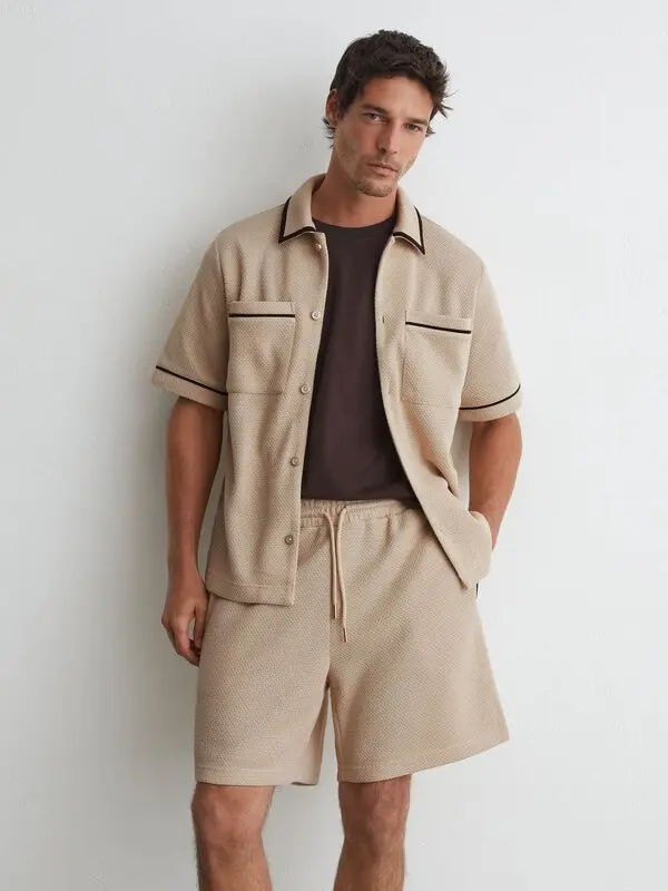 REISS Elijah Textured Drawstring Shorts - Stone