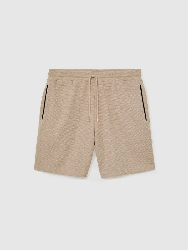 REISS Textured Drawstring Shorts - Stone