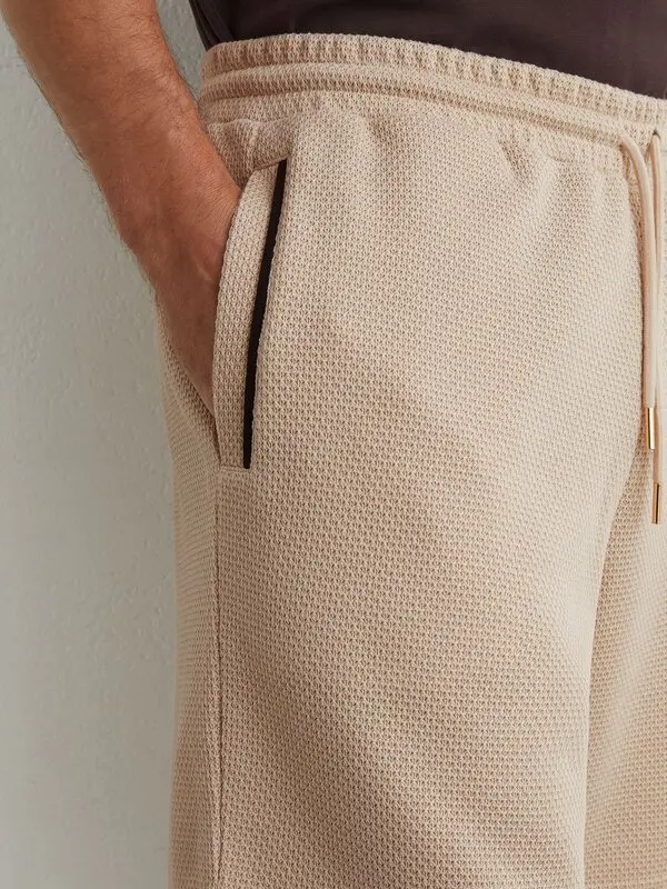REISS Textured Drawstring Shorts - Stone