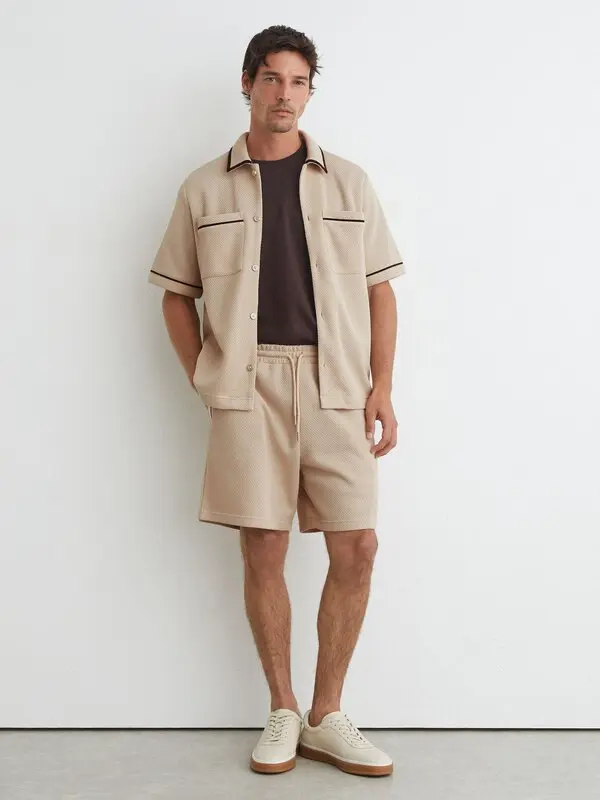 REISS Textured Drawstring Shorts - Stone