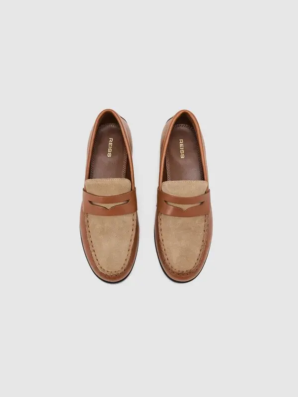REISS Kallie Leather And Suede Penny Loafers