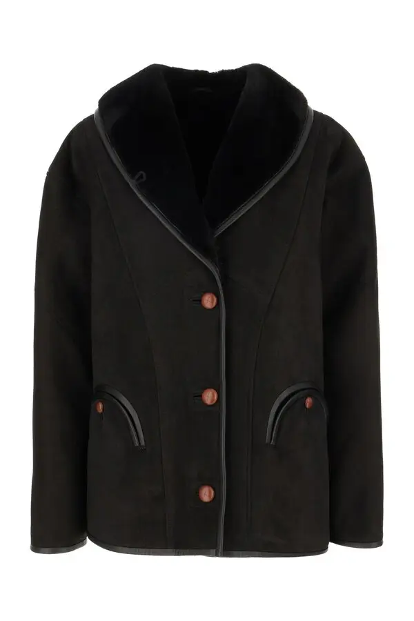 BLAZÉ MILANO Black Suede Jacket With Fur Trim - Multicolor