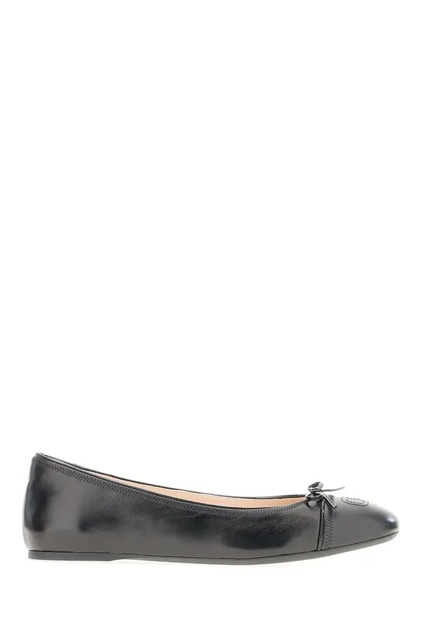Valentino Garavani Black Leather Ballet Flats With Bow Detailing - Multicolor