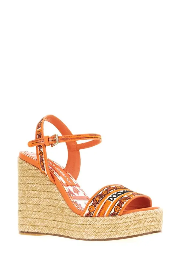 Dolce & Gabbana Platform Wedge Sandals With Logo Detailing - Multicolor