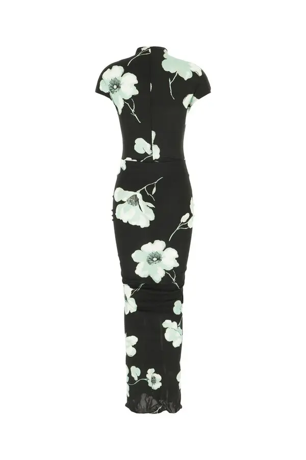 Alaïa Ruched Floral Print High Neck Dress - Multicolor