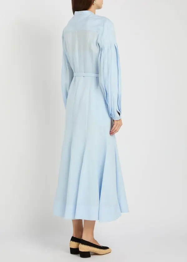 Gabriela Hearst Lydia Belted Linen Midi Shirt Dress - Light Blue