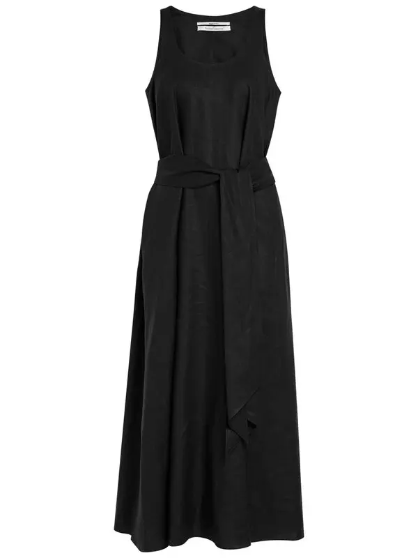 Another Tomorrow Belted Linen Midi Dress