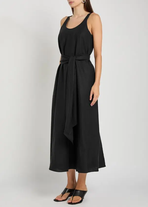 Another Tomorrow Belted Linen Midi Dress