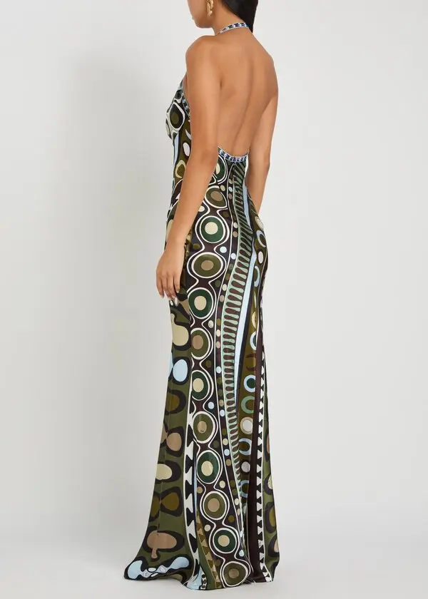 Emilio Pucci Printed Halterneck Satin-silk Maxi Dress