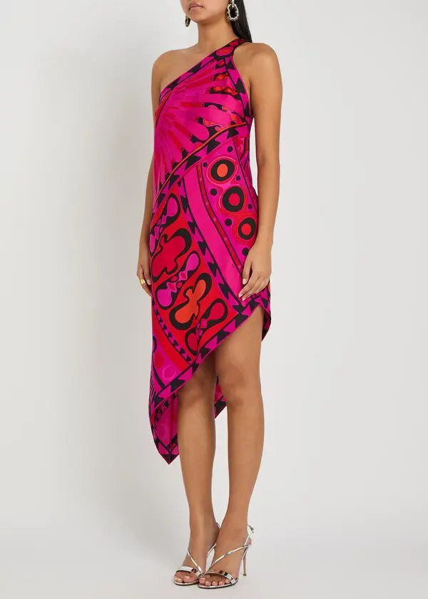 Emilio Pucci Printed Asymmetric Silk-twill Midi Dress