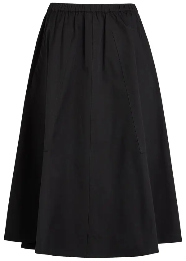 Vince Cotton Poplin Midi Skirt - Black