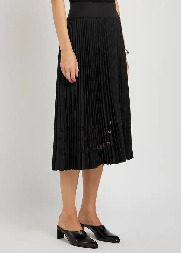 3.1 Phillip Lim Pleated Lace-insert Woven Midi Skirt