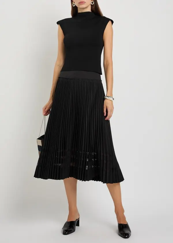 3.1 Phillip Lim Pleated Lace-insert Woven Midi Skirt