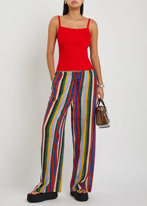 Staud Mateo Striped Cotton Trousers