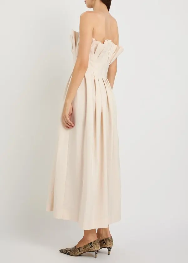 Khaite Claude Pleated Woven Midi Dress